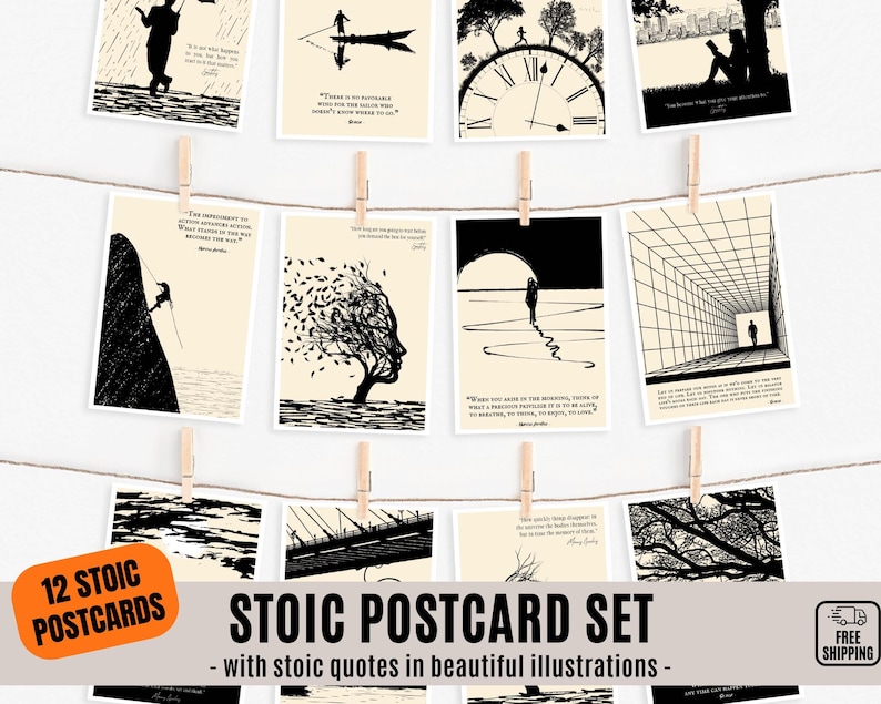 Stoic Quotes Postcard Set: Illustrated Philosophy Art (12 Stoic Cards ...
