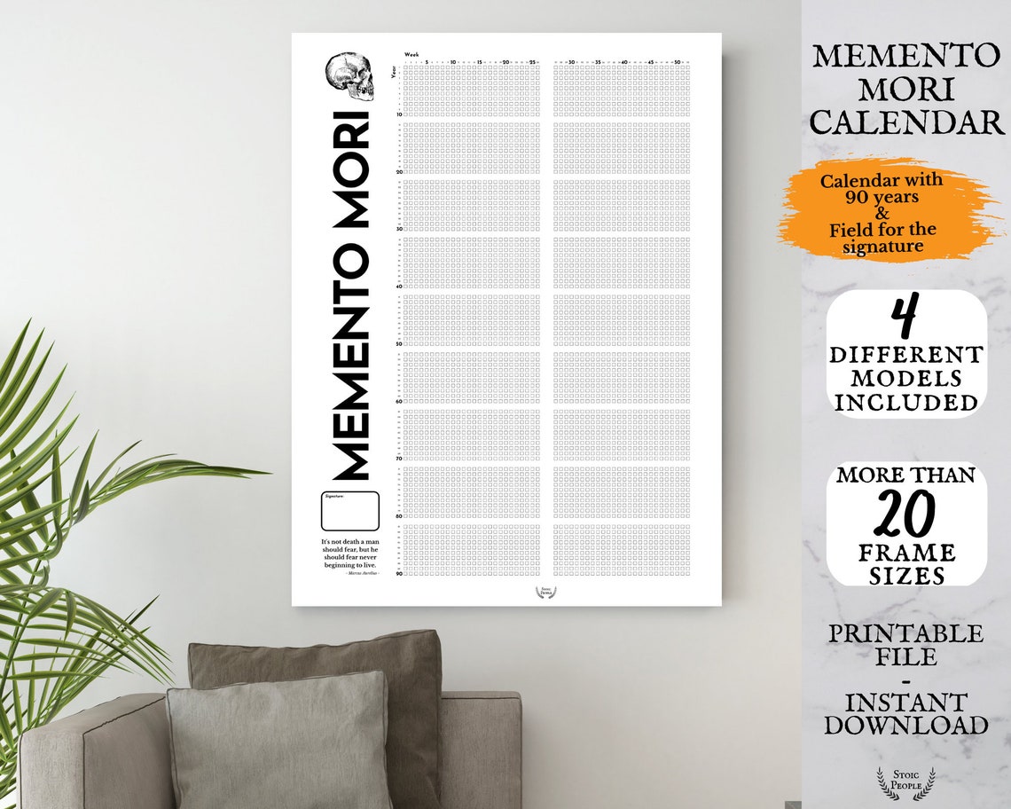 Stoic Calendar Memento Mori Life in Weeks Calendar Stoicism - Etsy