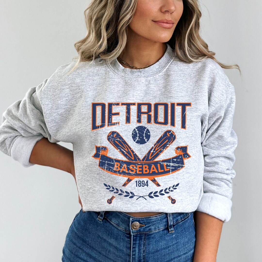 Vintage Style Detroit Baseball Crewneck Sweatshirt, Mens & Womens Game ...