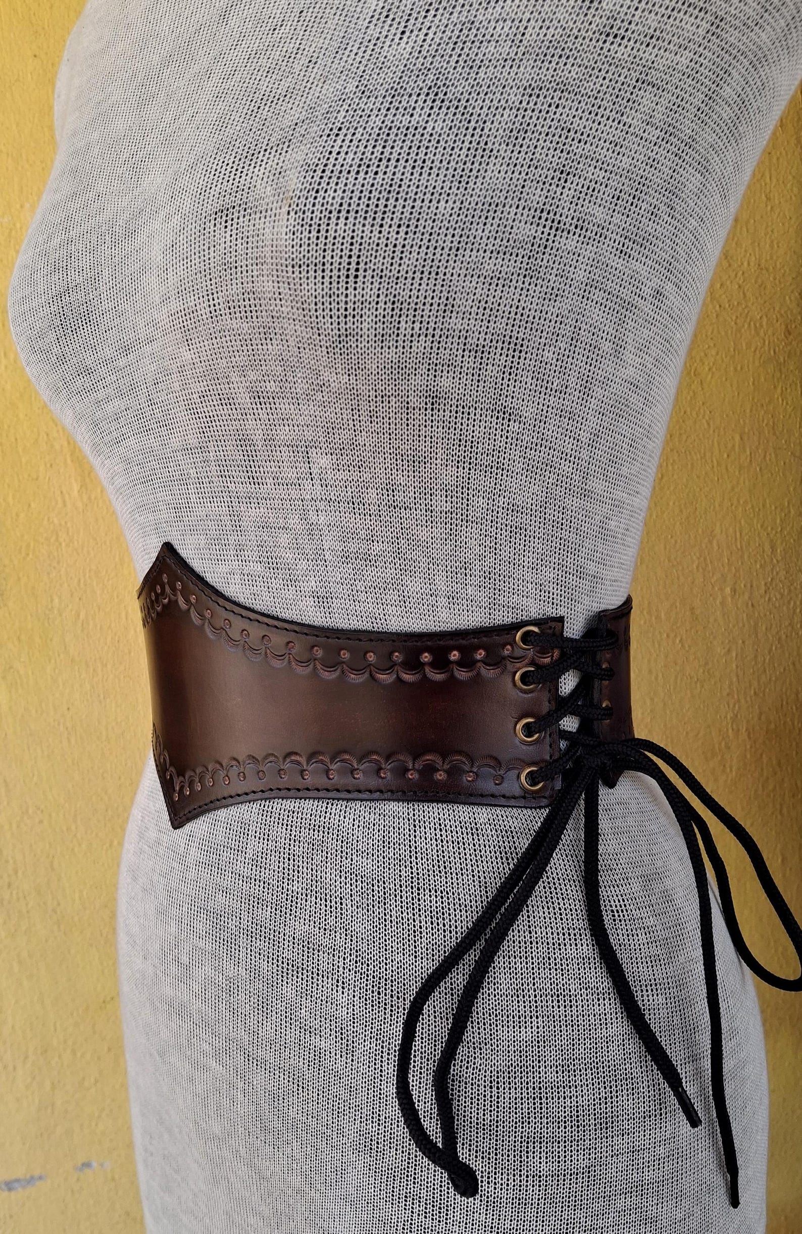 Handmade Tooled Leather Medieval Corset Belt: Viking LARP Waist Cincher ...
