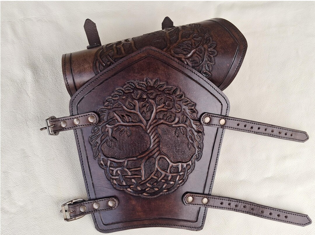 Tooled-hand Carving Tree of Life Viking Leather Bracer for Larps ...