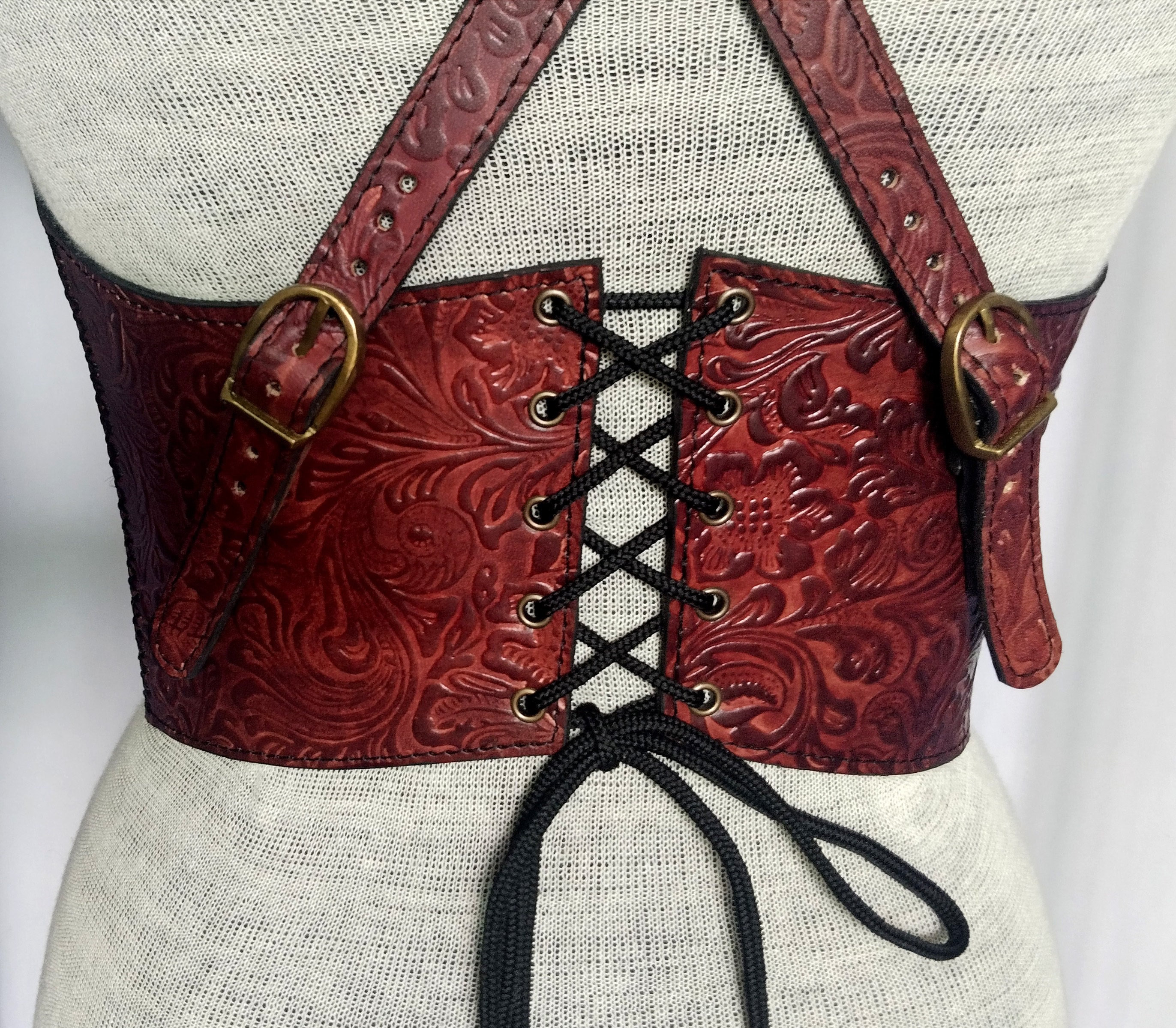 Embossed Viking Leather Corset, Medieval Leather Under-bust Corset ...
