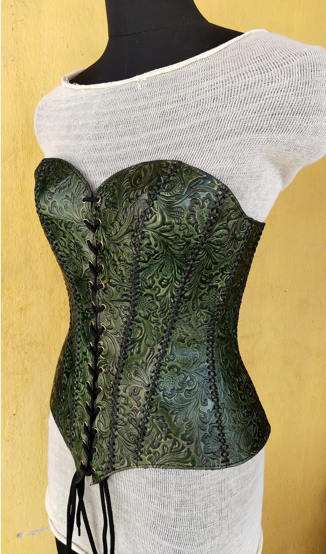 Embossed Floral Design Green Medieval-larp Handmade Leather Armour ...