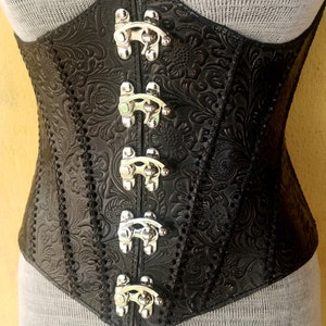 Black Gothic Embossed Floral Design Handmade Leather Under-bust Corset ...