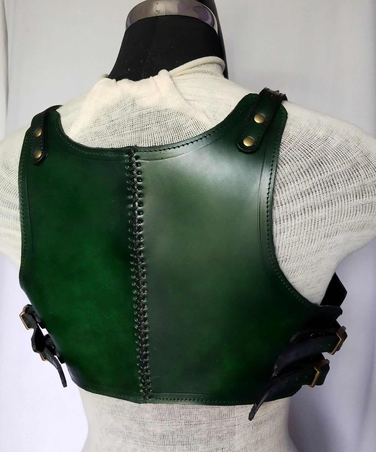 Shieldmaiden Warrior Armor, Green Antique Leather Female Viking Chest ...
