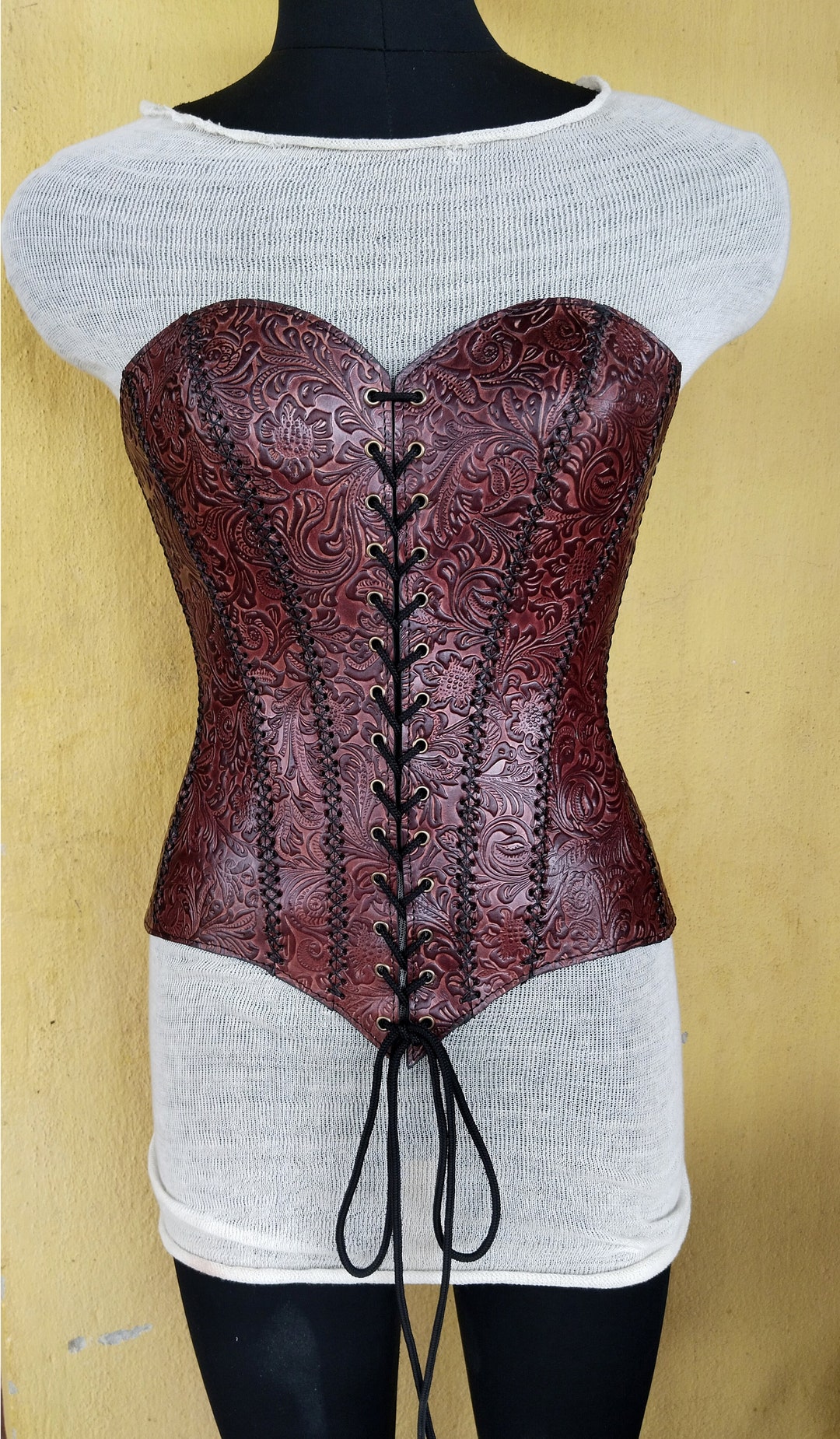 Embossed Floral Design Brown Medieval-larp Handmade Leather Armour ...