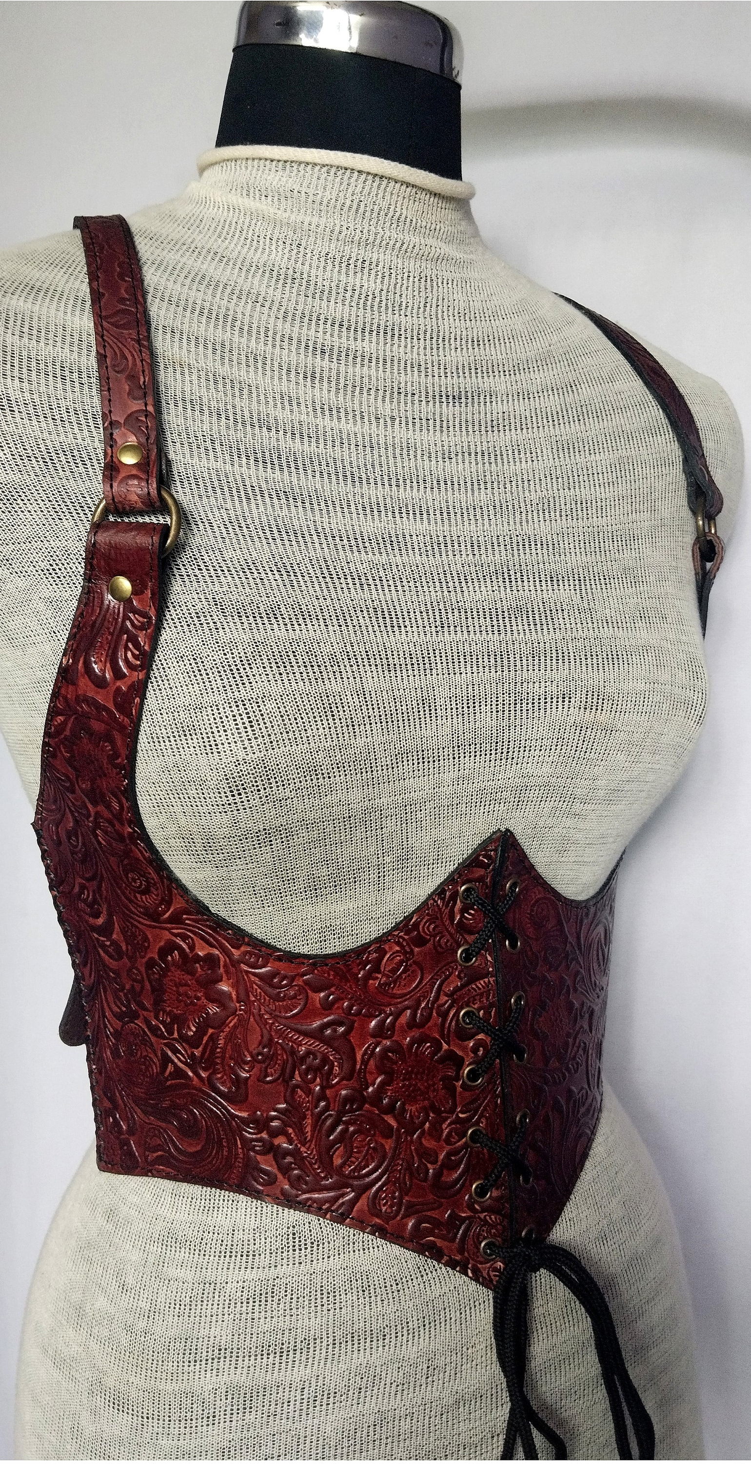 Embossed Viking Leather Corset, Medieval Leather Under-bust Corset ...