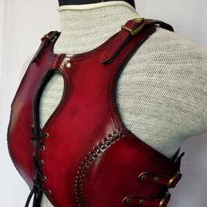 Shieldmaiden Warrior Armor, Red Antique Leather Female Viking Chest Plate LARP Cosplay Medieval ...