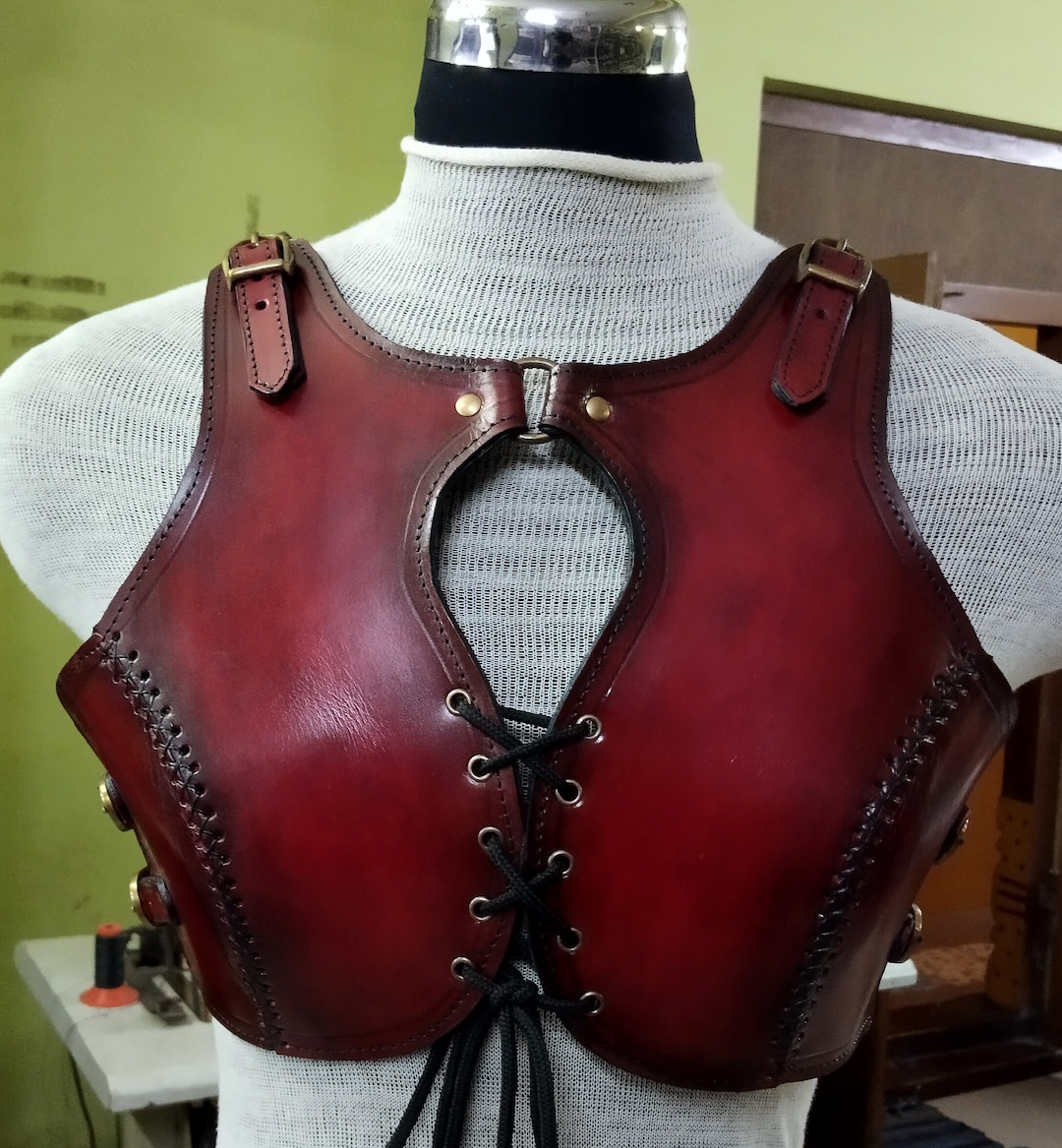 Shieldmaiden Warrior Armor, Red Antique Leather Female Viking Chest Plate LARP Cosplay Medieval ...
