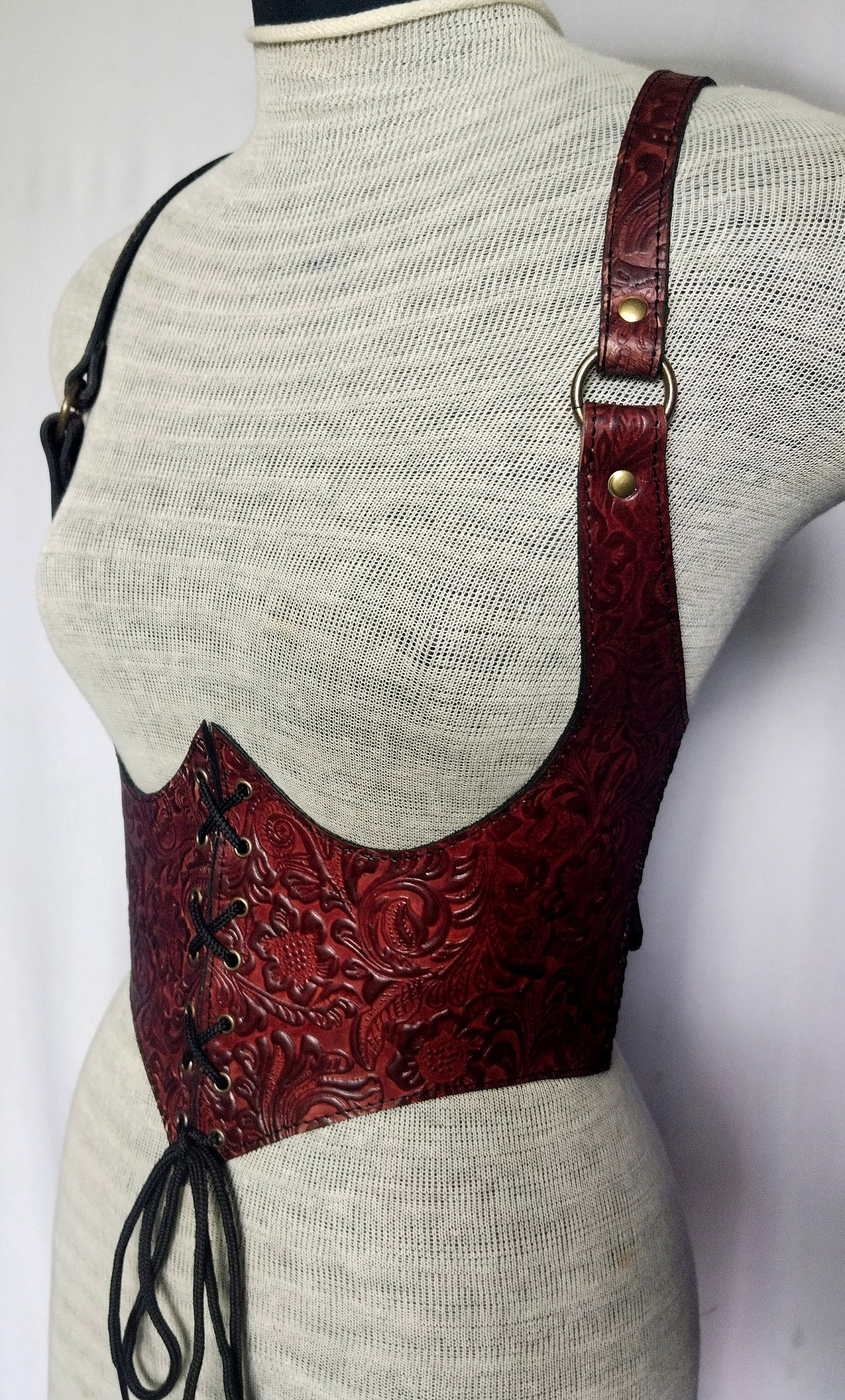 Embossed Viking Leather Corset, Medieval Leather Under-bust Corset ...