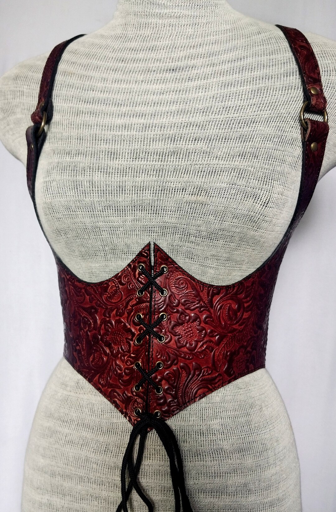 Embossed Viking Leather Corset, Medieval Leather Under-bust Corset ...