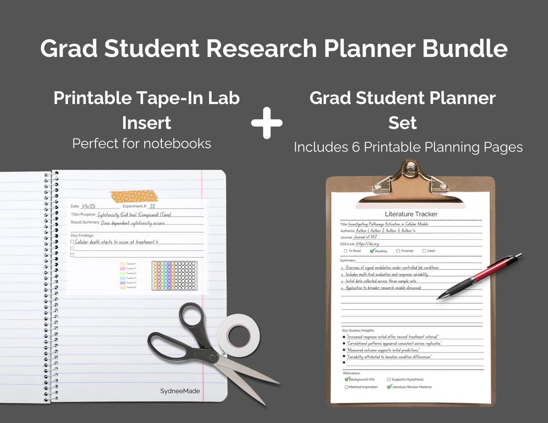 Grad Student Research Planner Bundle | Printable Lab Notebook ...