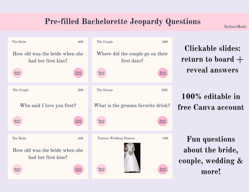 Editable Bachelorette Jeopardy Game | Pink Bridal Shower Party Game ...