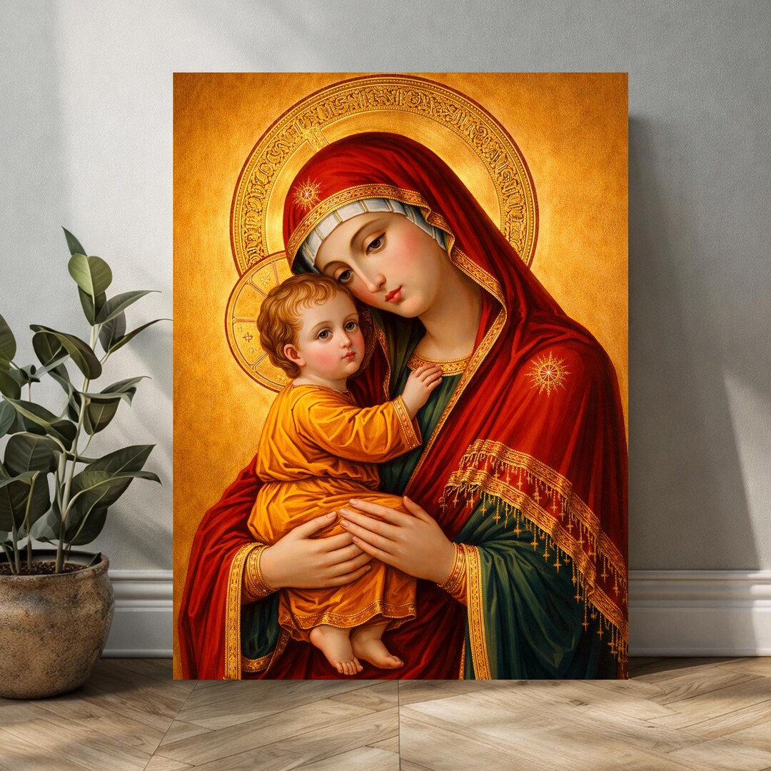 Virgin Mary Child Icon Canvas Art - Madonna Catholic Wall Decor ...