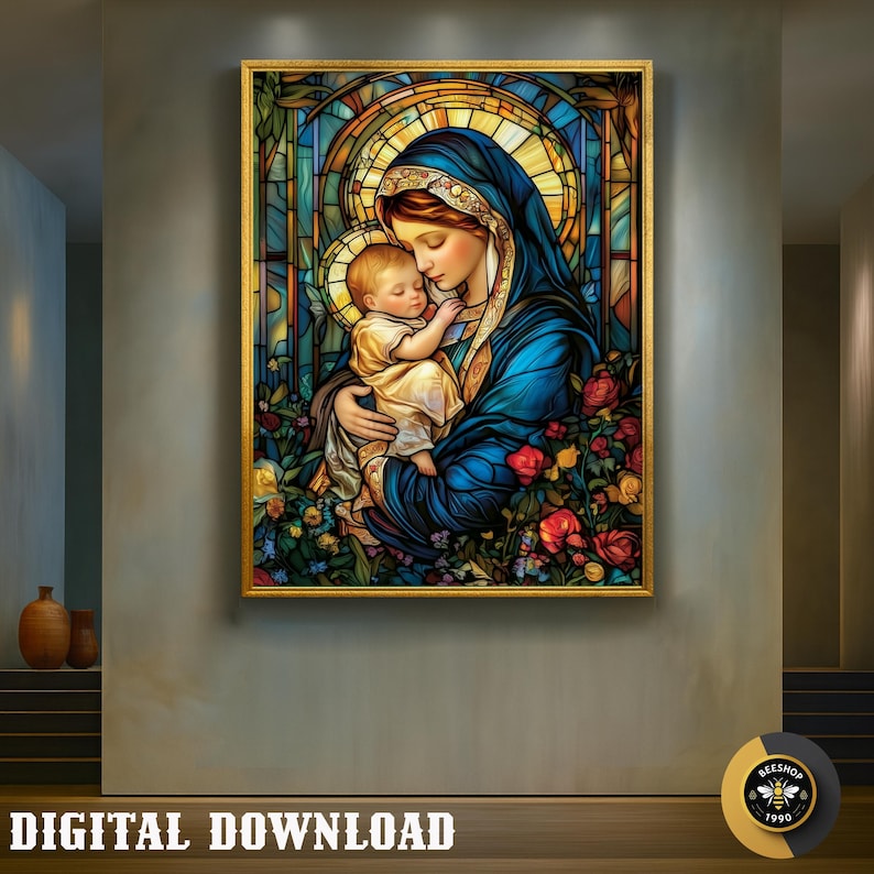 Virgin Mary and Baby Jesus Stained Glass Art (digital Download) - Etsy