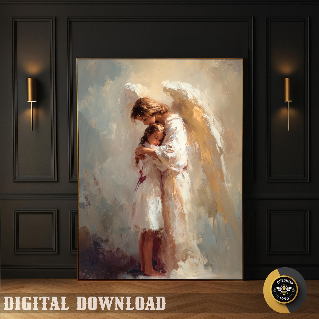 Guardian Angel Hug Art Print, Digital Download Christian Wall Decor - Etsy