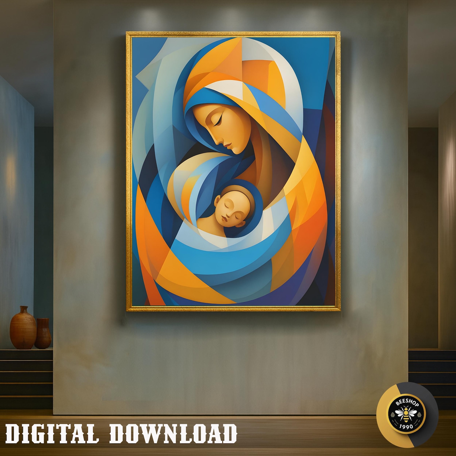 Abstract Virgin Mary and Baby Jesus Print: Modern Religious Art ...