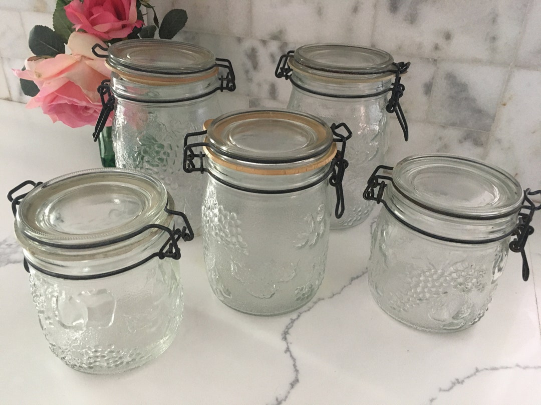 Vintage Set of 5 Wheaton Glass Fruit Jars With Airtight Lids - Etsy