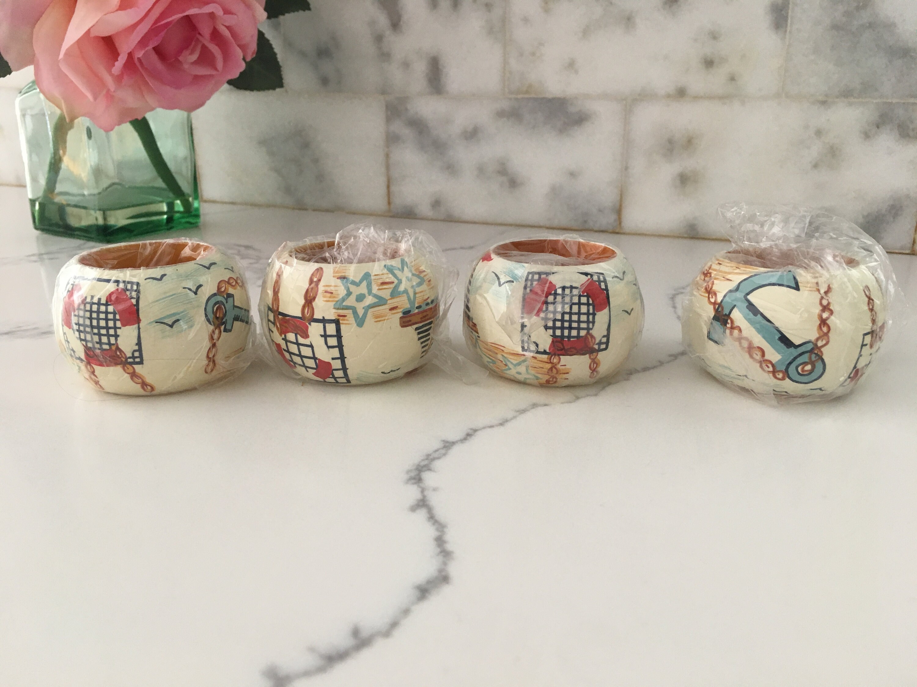 Nautical Napkin Rings Set of 4, Beach Themed Napkin Rings Set of 4 - Etsy