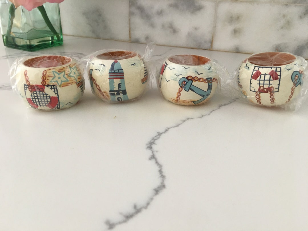 Nautical Napkin Rings Set of 4, Beach Themed Napkin Rings Set of 4 - Etsy
