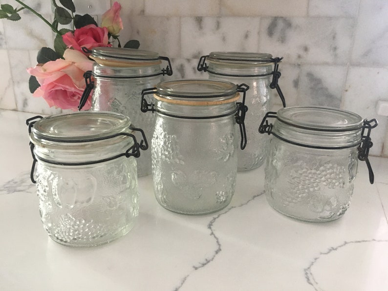Vintage Set of 5 Wheaton Glass Fruit Jars With Airtight Lids - Etsy
