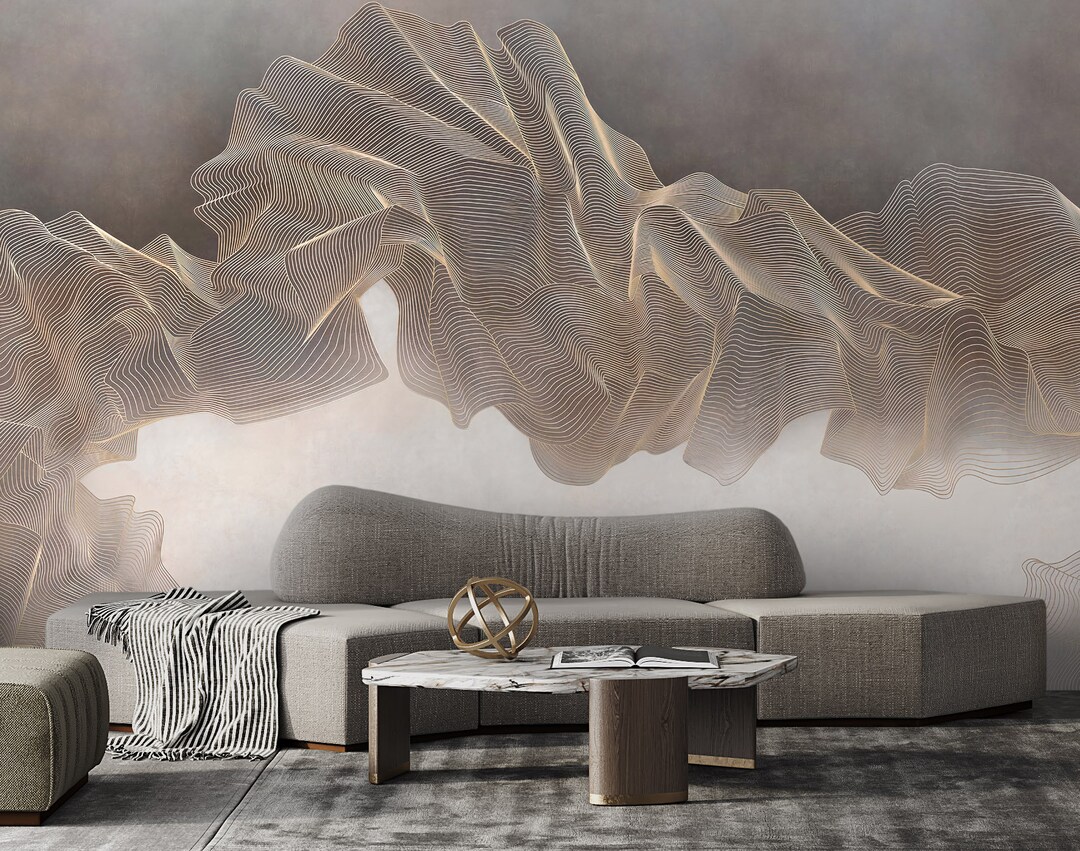 Abstract Line Art Wallpaper , Temporary Abstract Painting Wall Mural ...