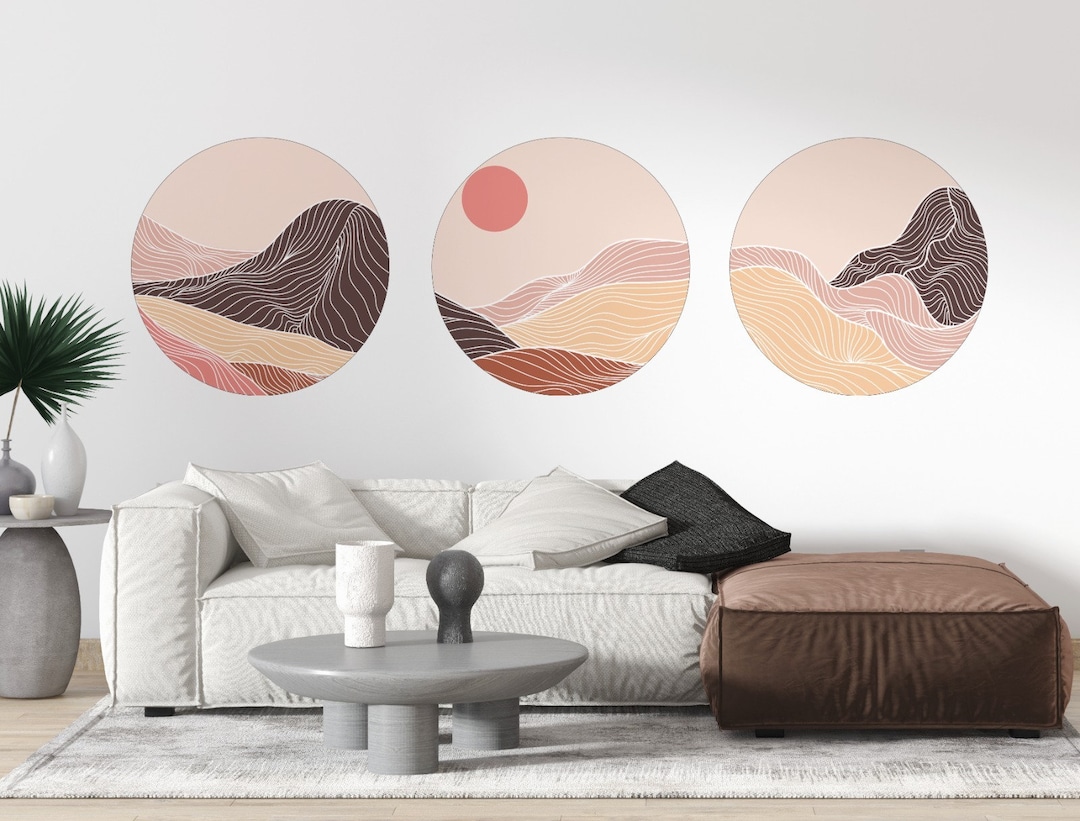 Boho Style Circle Wall Decal Bedroom Boho Mountains Sticker Abstract ...