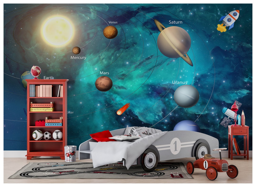 Kids Space Wallpaper Astronaut Planets Space Wall Mural - Etsy