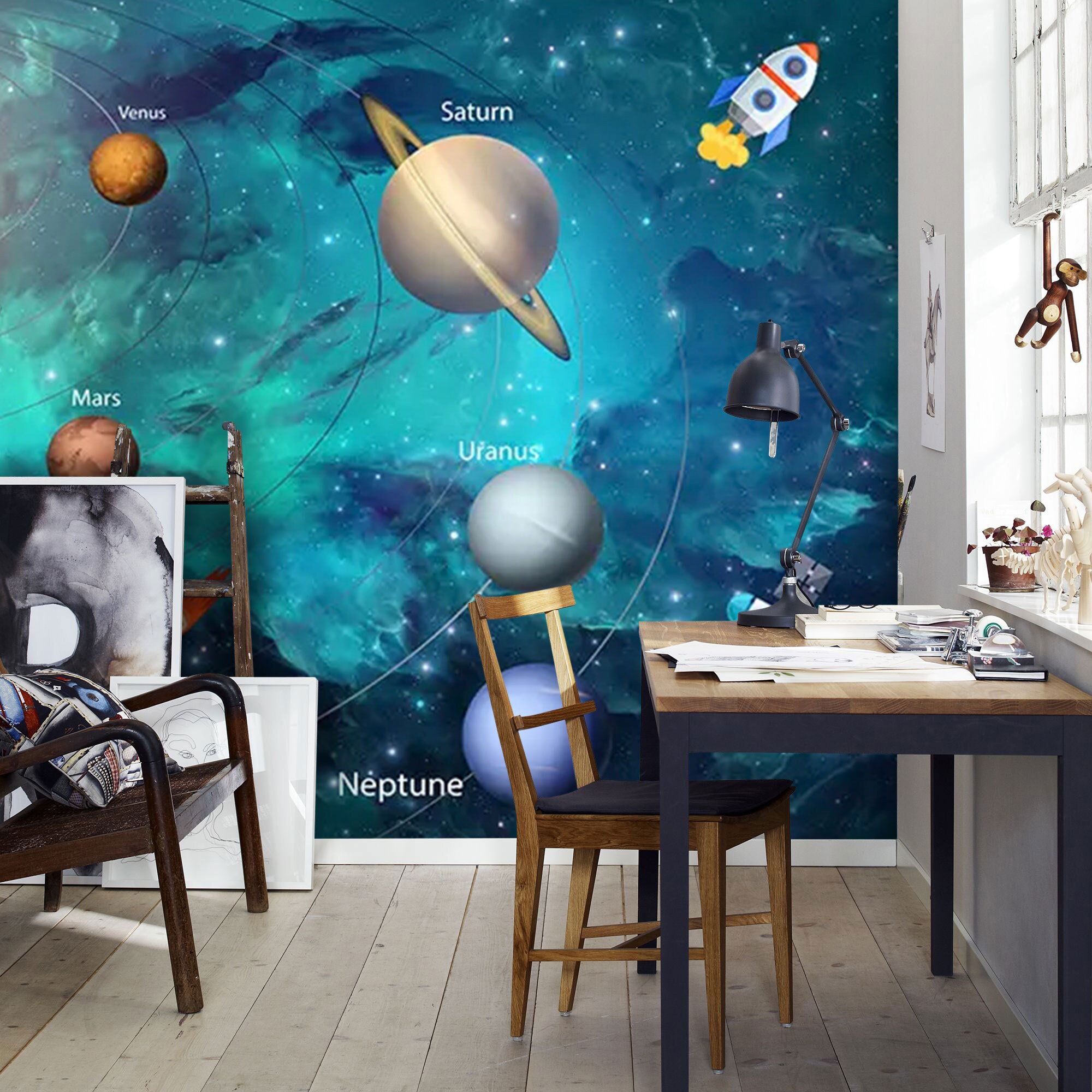 Kids Space Wallpaper Astronaut Planets Space Wall Mural - Etsy
