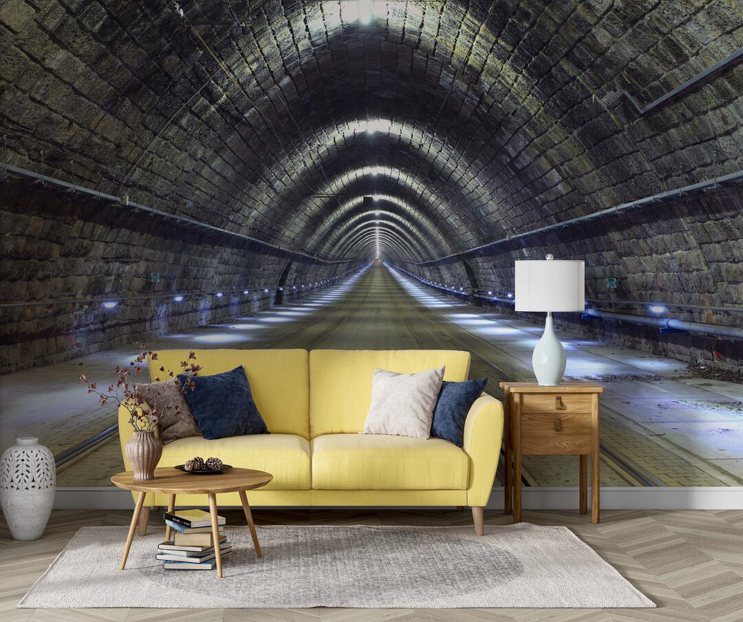 Stone Wall Tunnel Removable Wall Mural Underground Themed Spot Lights ...