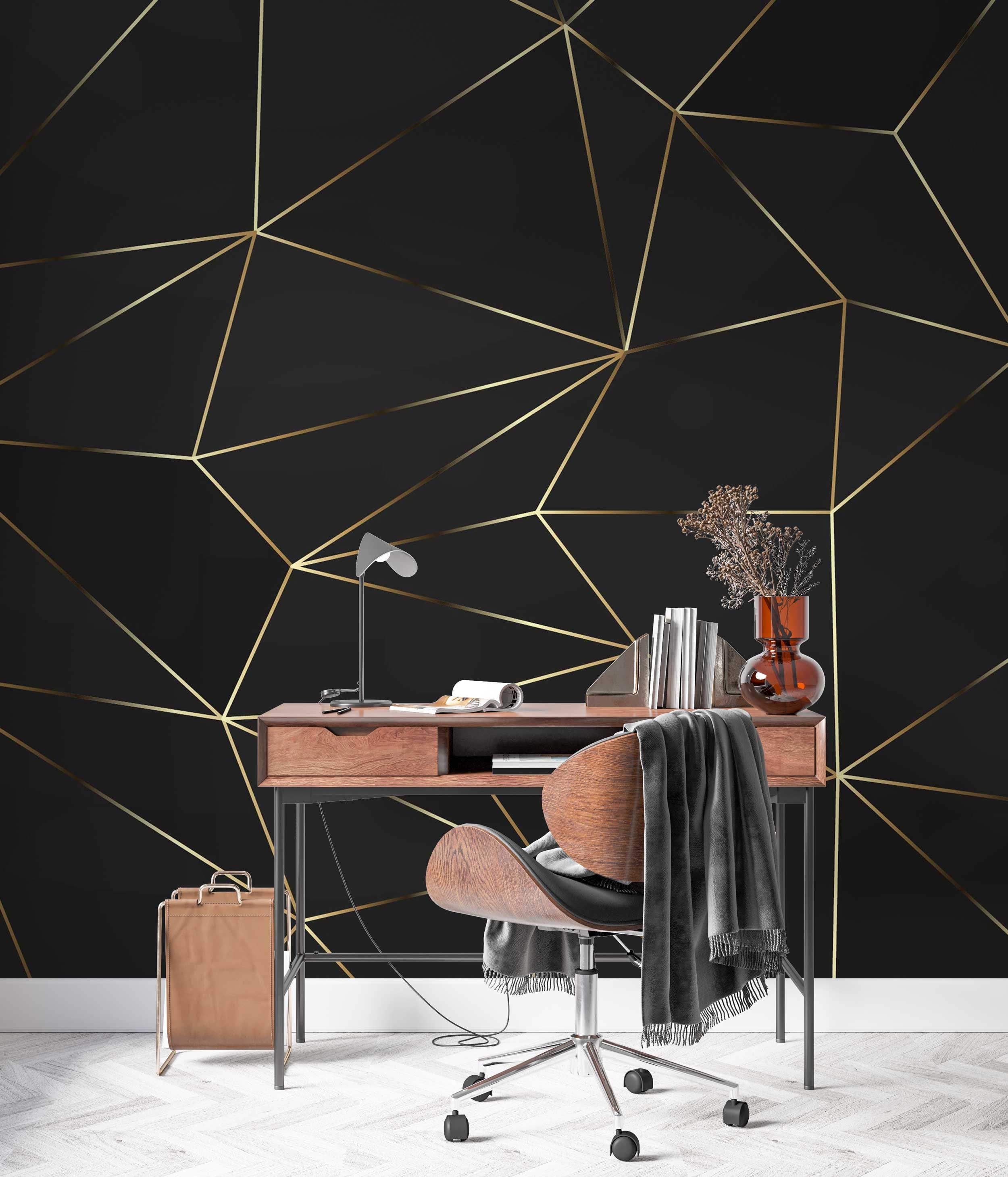 Black and Gold Wallpaper for Livingroom Golden Details Dark - Etsy