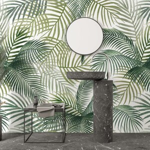 Tropical Palm Tree Design Wallpaper-green and Light Green Big Leaf ...