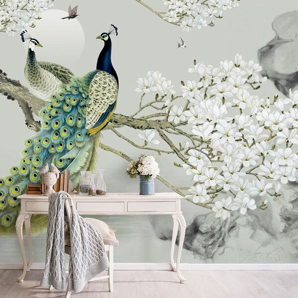 Peacock Wall Mural - Etsy
