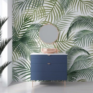 Tropical Palm Tree Design Wallpaper-green and Light Green Big Leaf ...