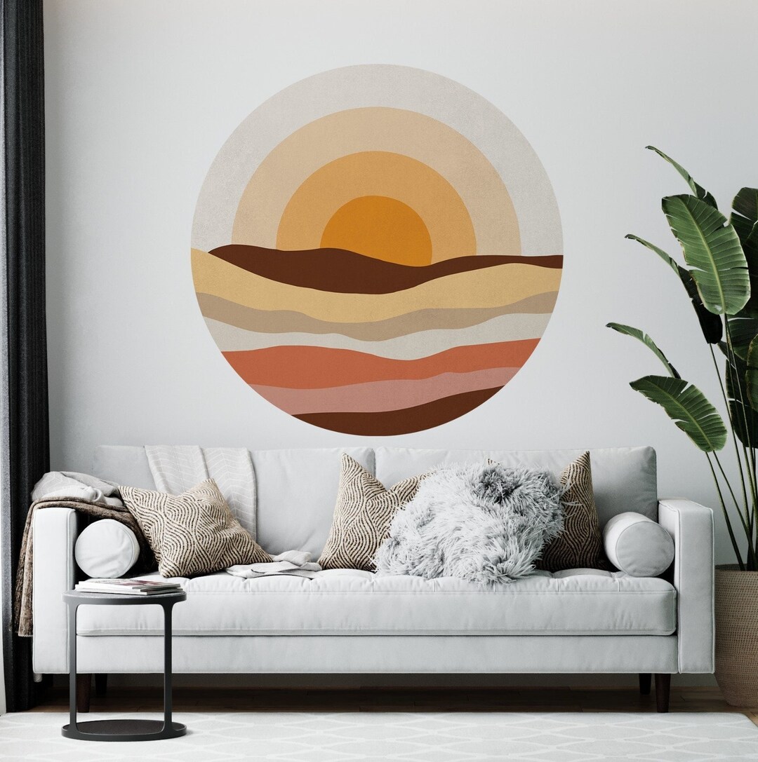 Mountain Sunset Circle Decal Peel and Stick Pastel Tones Circle Wall ...