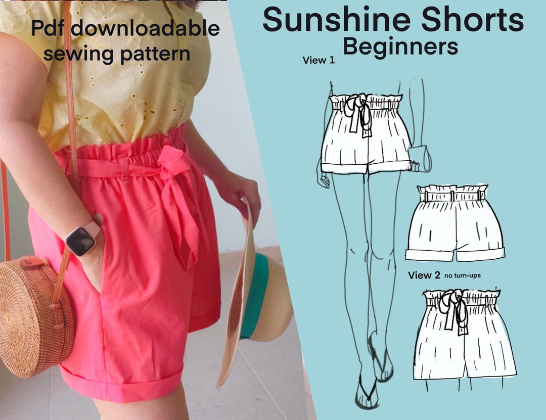 Beginners Paper Bag Style Shorts Pdf Sewing Pattern L Downloadable ...