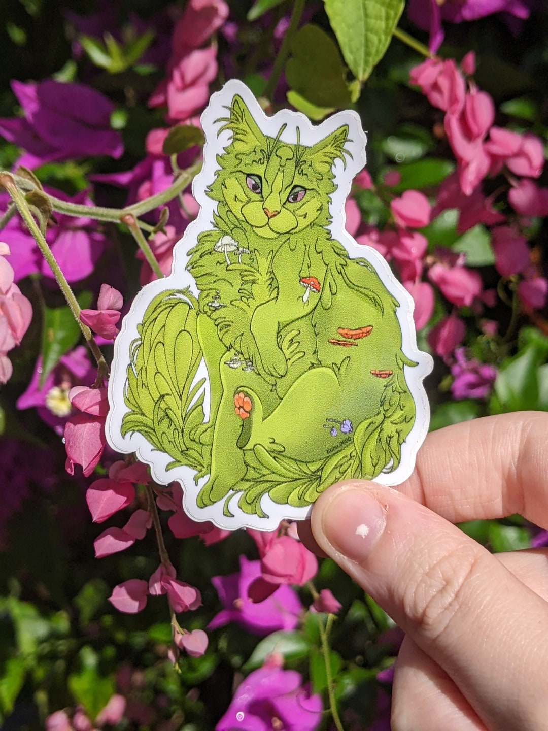 Garden Grove Kitty Vinyl Sticker Fantasy Sticker Plant Mushroom Green ...