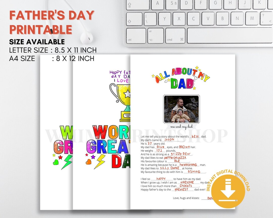 Father's Day Printable | Fun Card From Kids | Coloring Pages Mad Libs ...