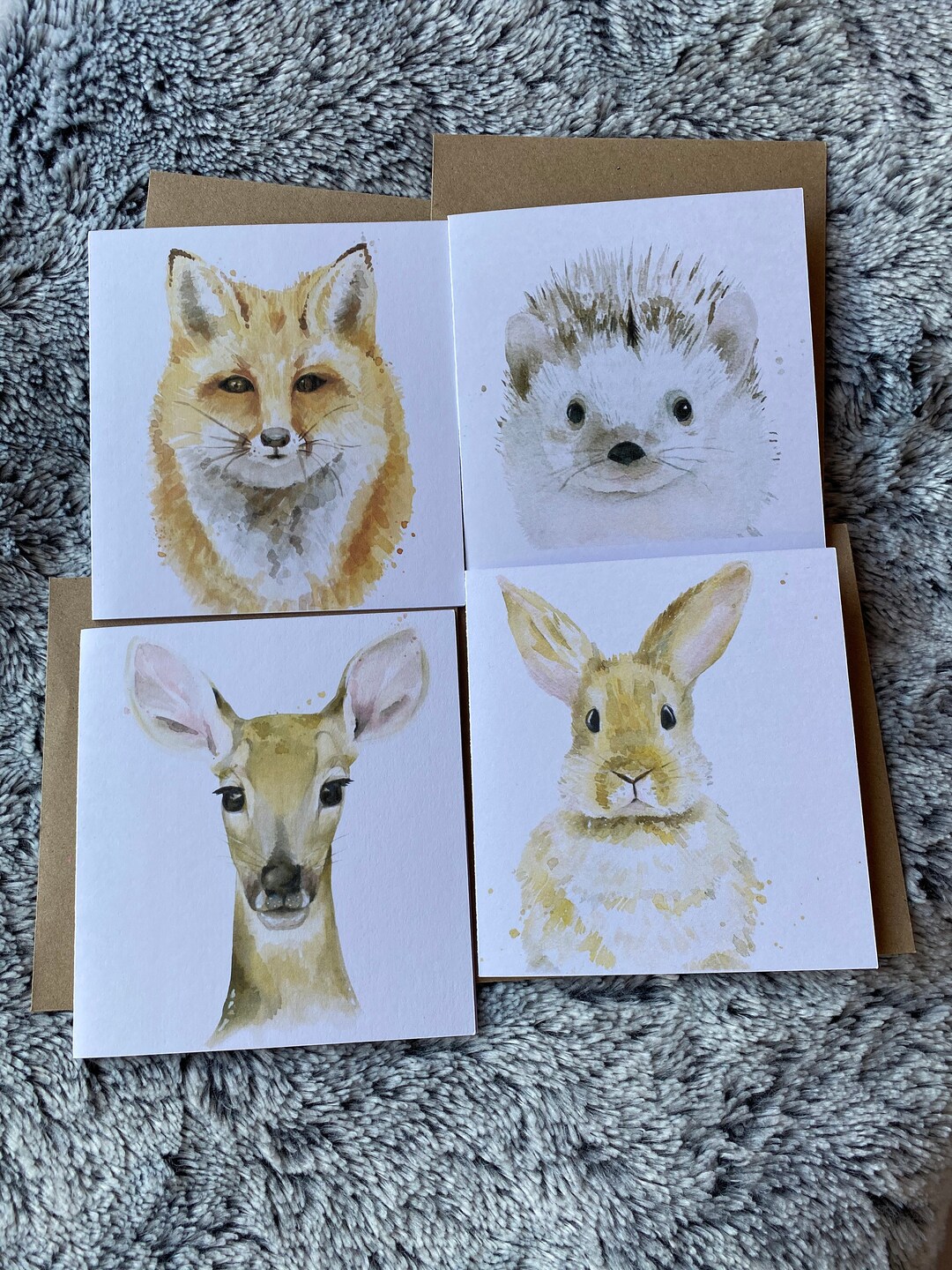 Animal Notelets Hedgehog Deer Fox Rabbit Pack of 4 or 8 - Etsy UK