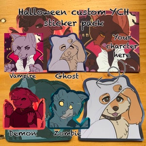 Furry Fursona Custom Sticker Set of 4 Halloween Zombie Vampire Ghost ...
