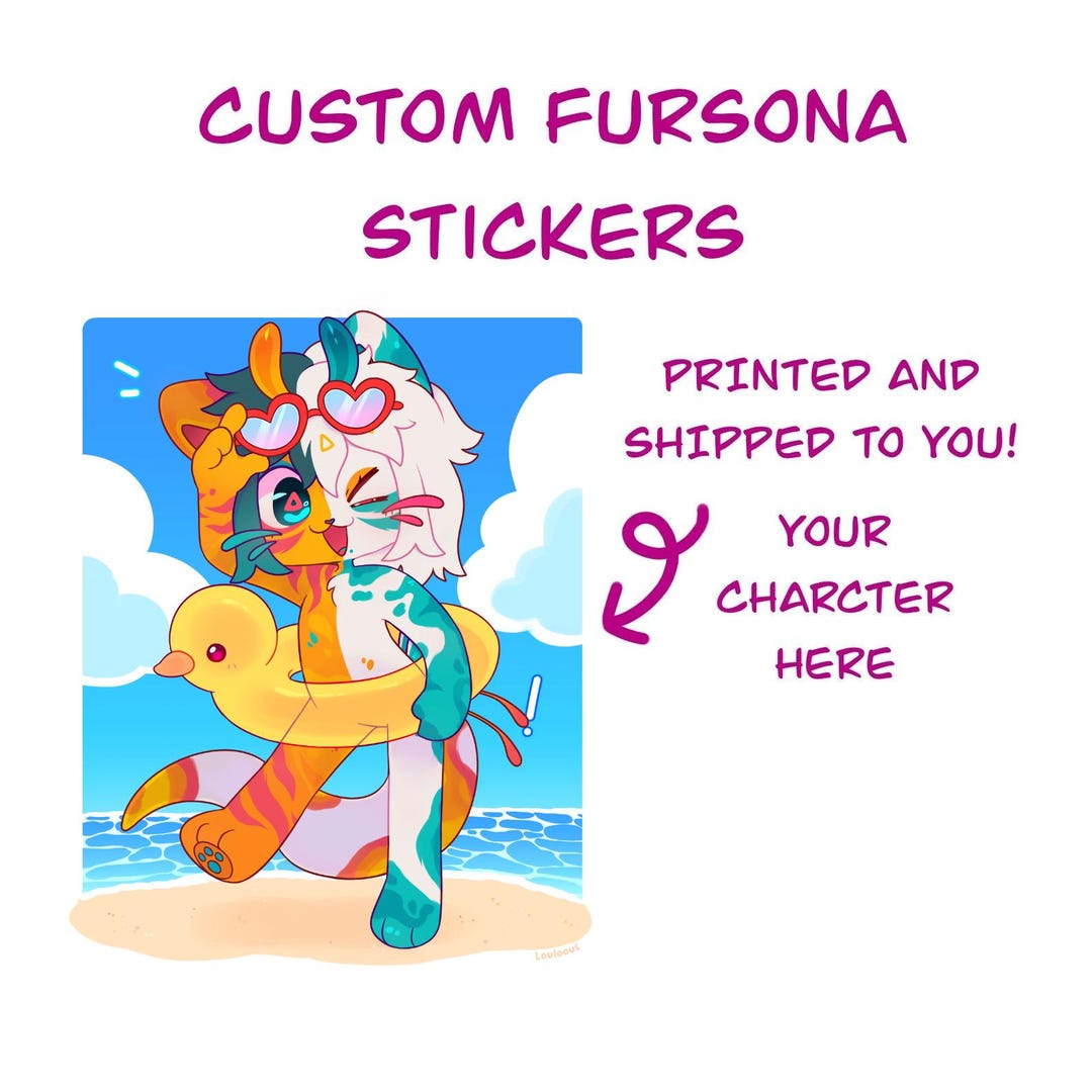 Furry Fursona Custom Sticker Beach Day Cute Kawaii Sticker Fursona ...