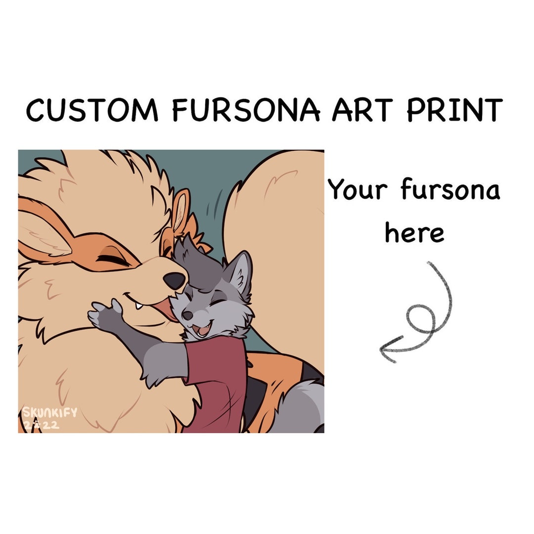 Furry Fursona Custom Art Print Gift Fire Puppy Archanine Pokemon Kisses ...