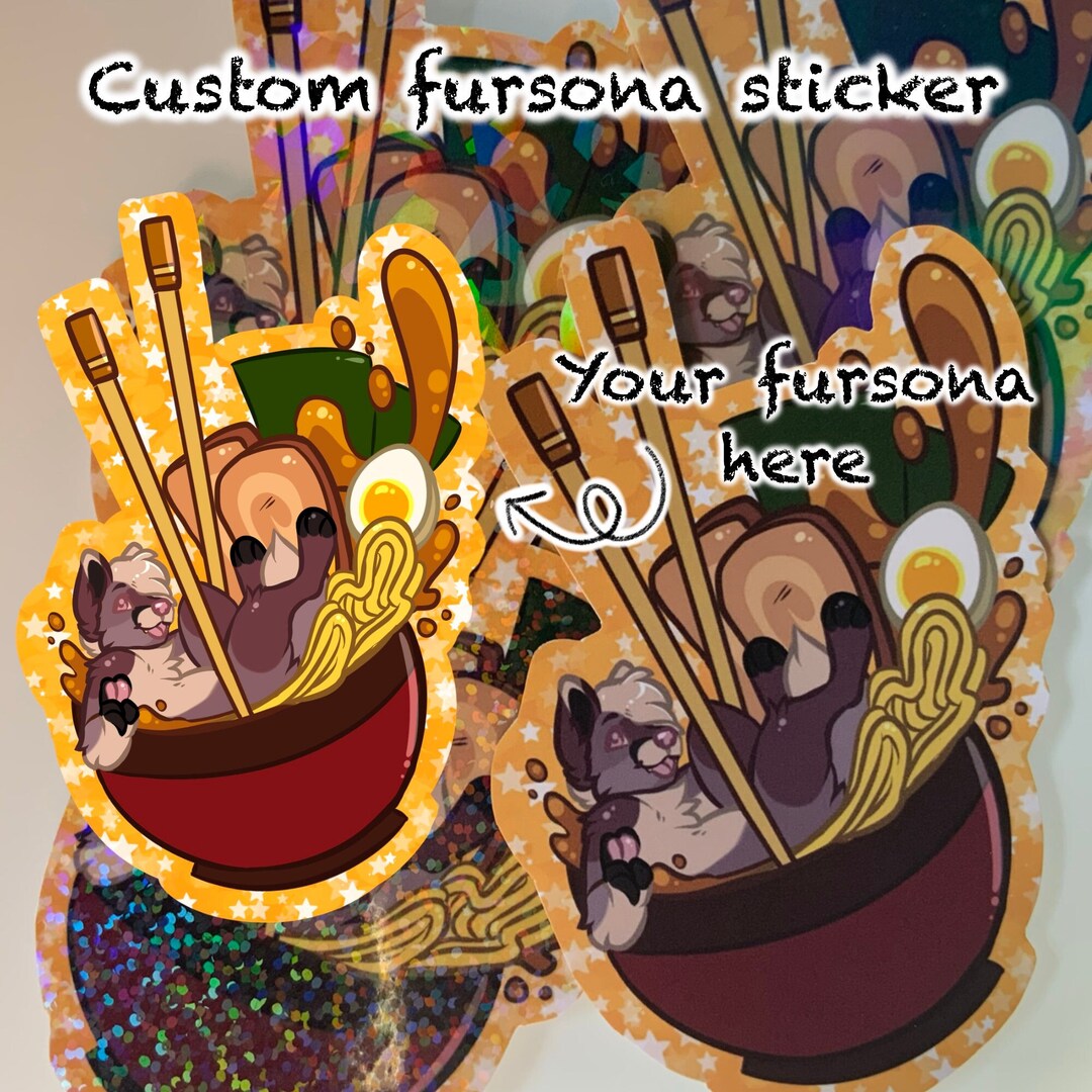 Furry Fursona Custom Sticker Fursona Noodles Food Cute Kawaii Sticker ...