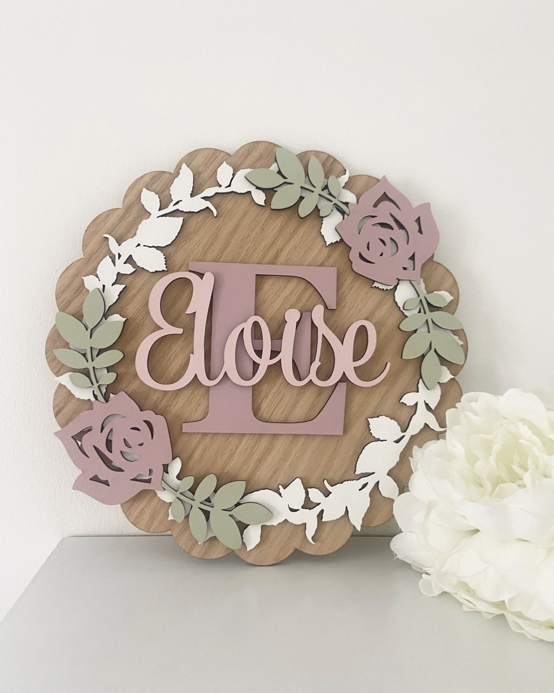 Beautiful Name Floral Oak Veneer Name Plaque/door Sign/wall Sign ...