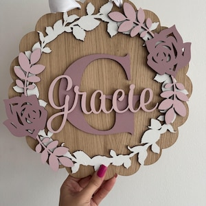 Beautiful Name Floral Oak Veneer Name Plaque/door Sign/wall Sign ...