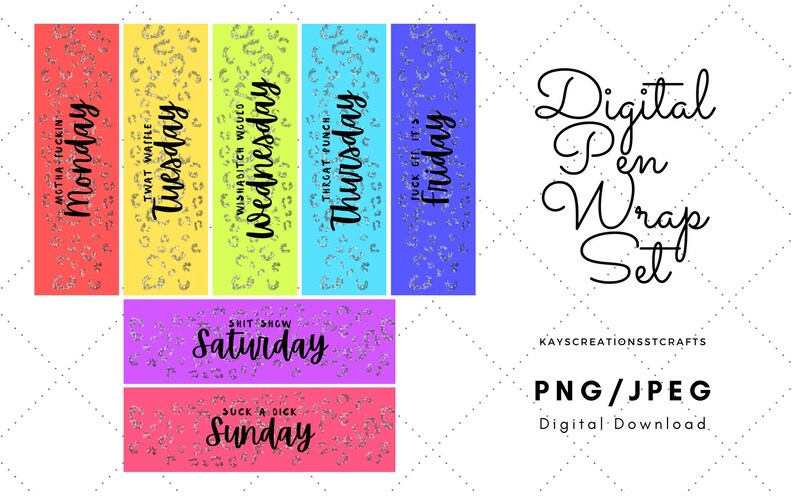 7 Day Set Days of the Week Pen Wraps - Etsy