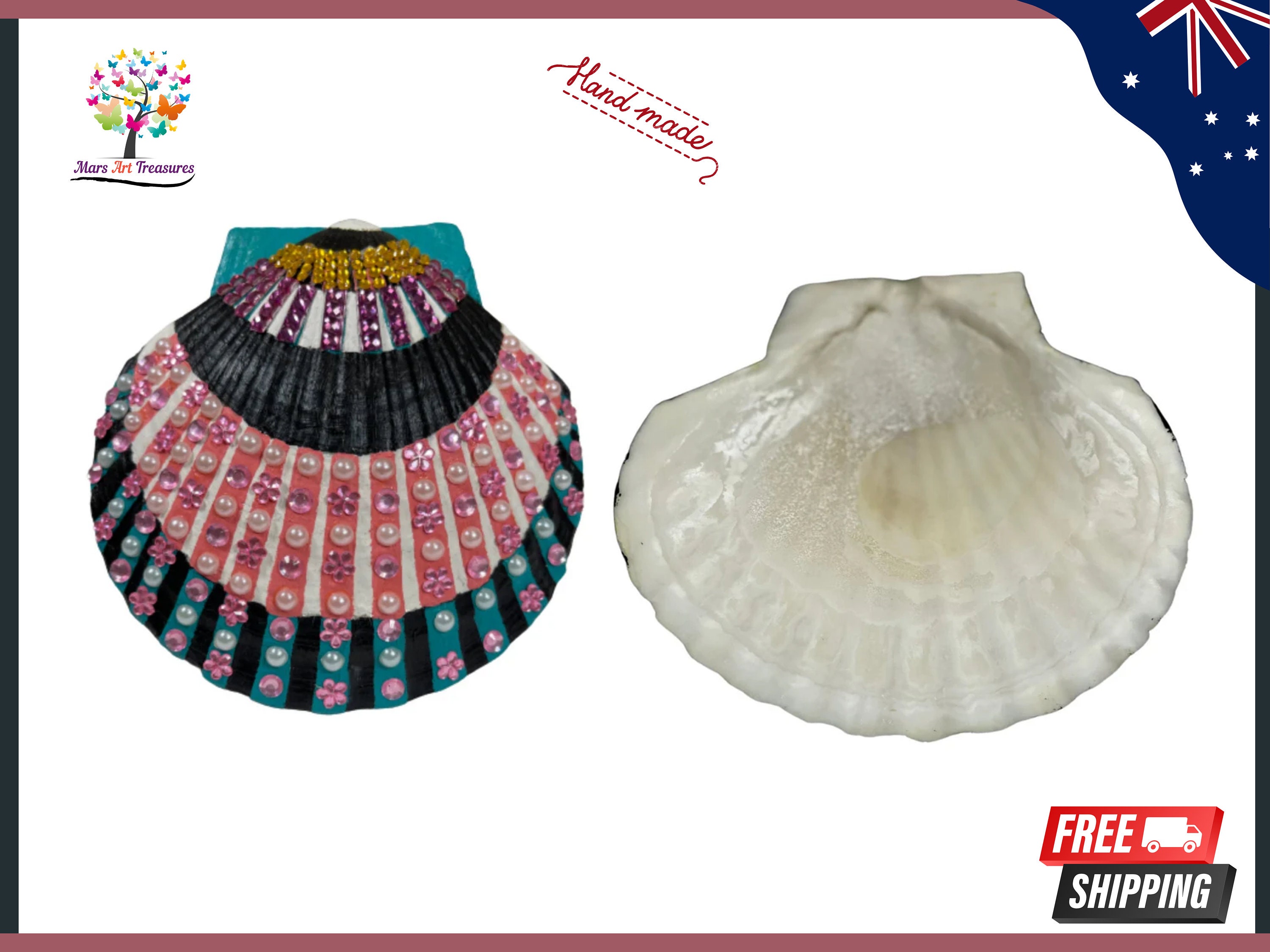 Hand-painted Scallop Shell | Coastal Beach Decor | Seashell Ring Dish ...