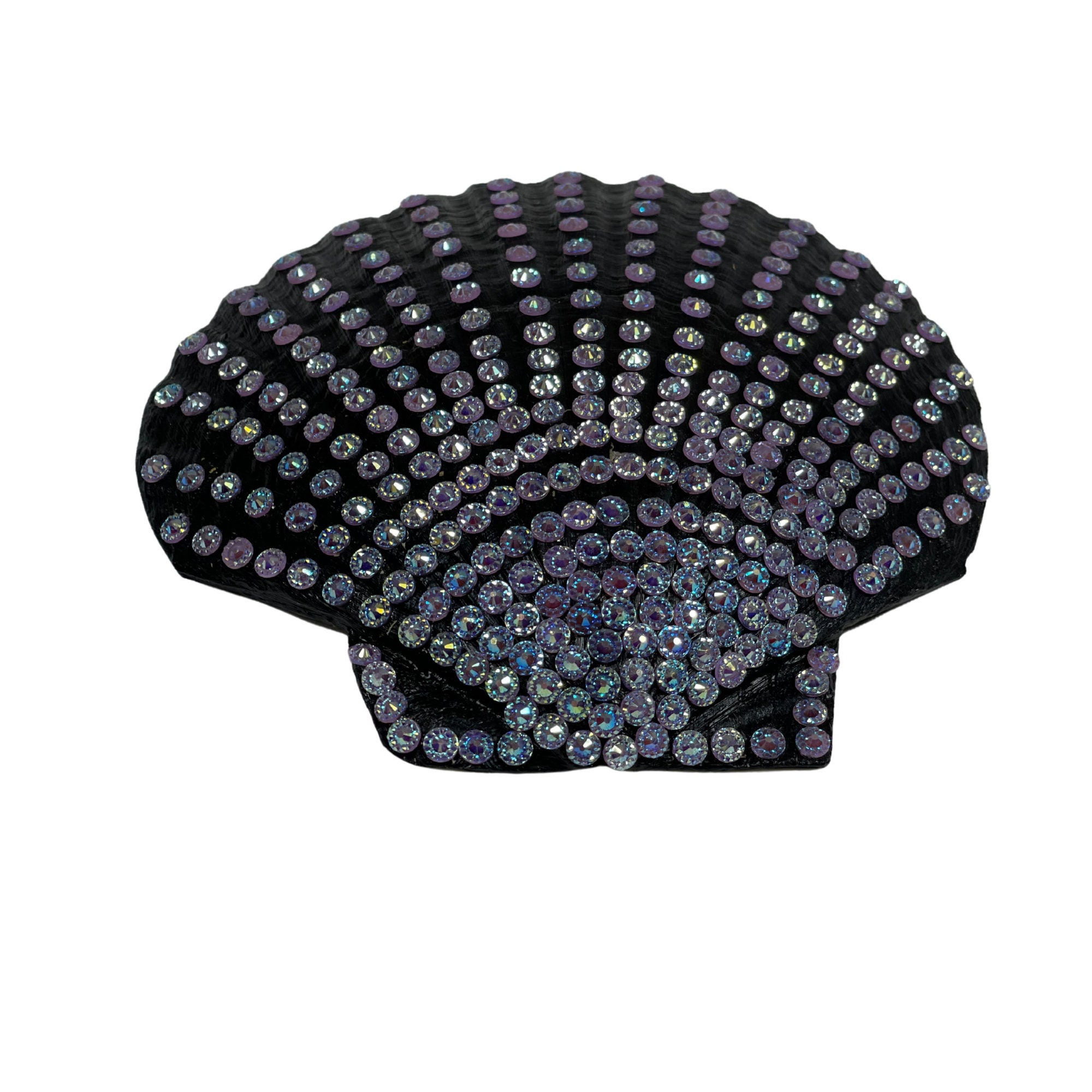 Large Hand-painted Black Scallop Shell Crystal Adorned Seashell Ring ...