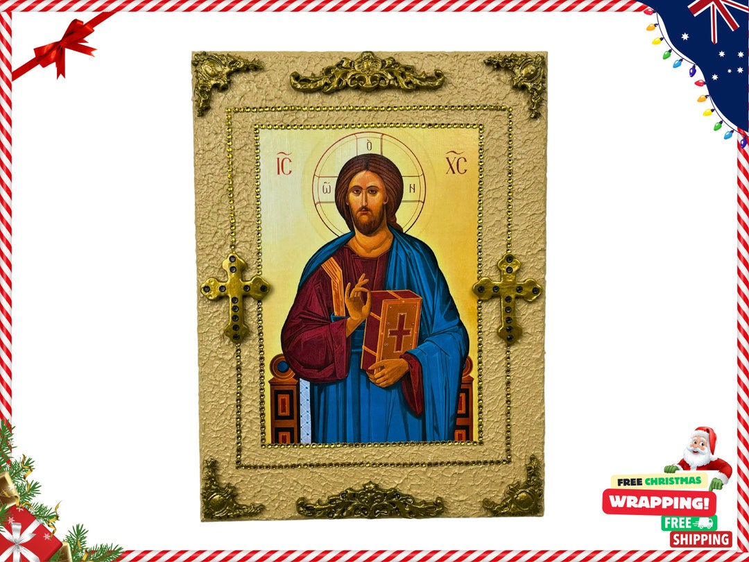 Jesus Christ Canvas Art | Greek Orthodox Icon | Hand-painted Spiritual ...