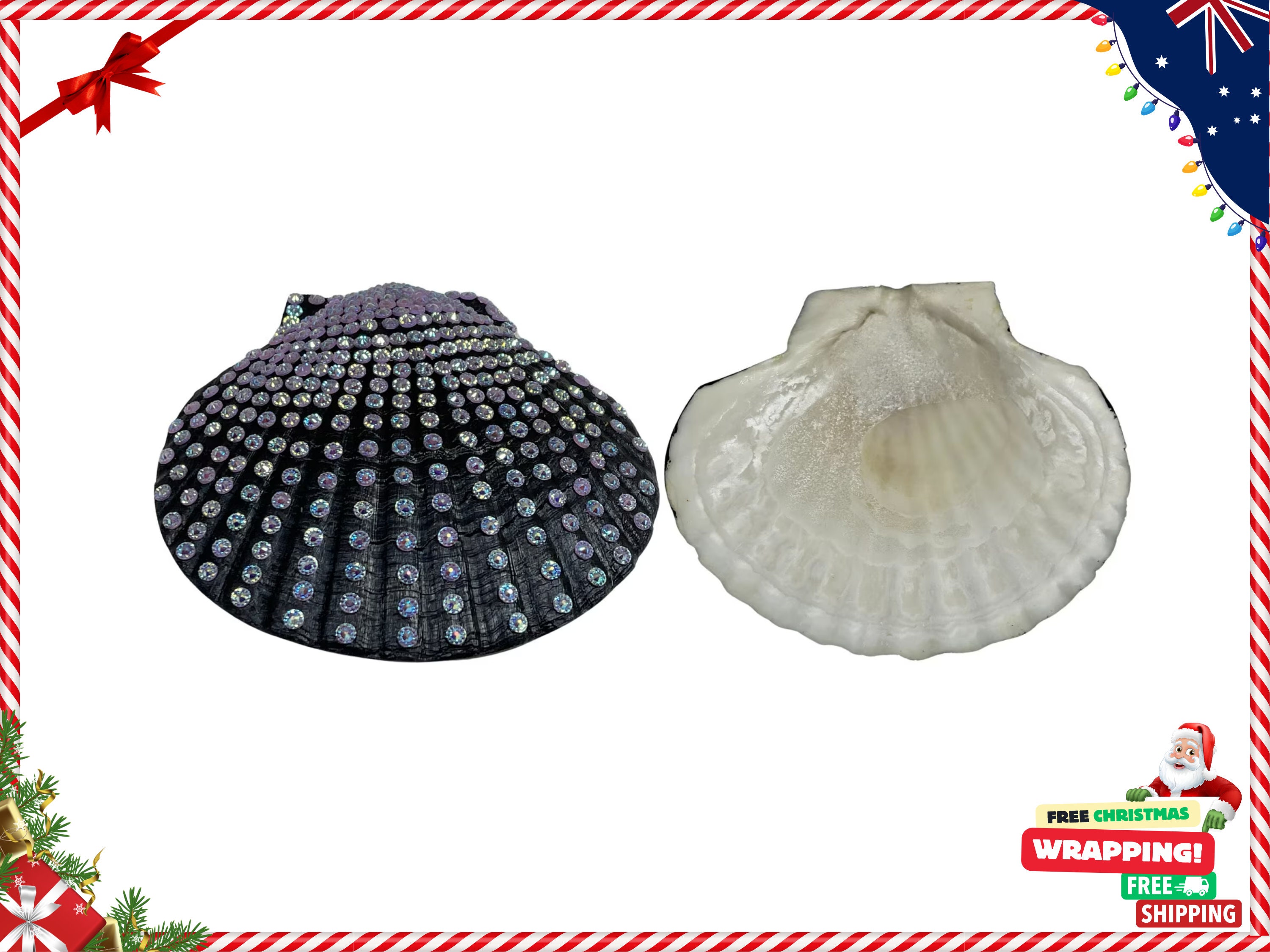 Large Hand-painted Black Scallop Shell Crystal Adorned Seashell Ring ...